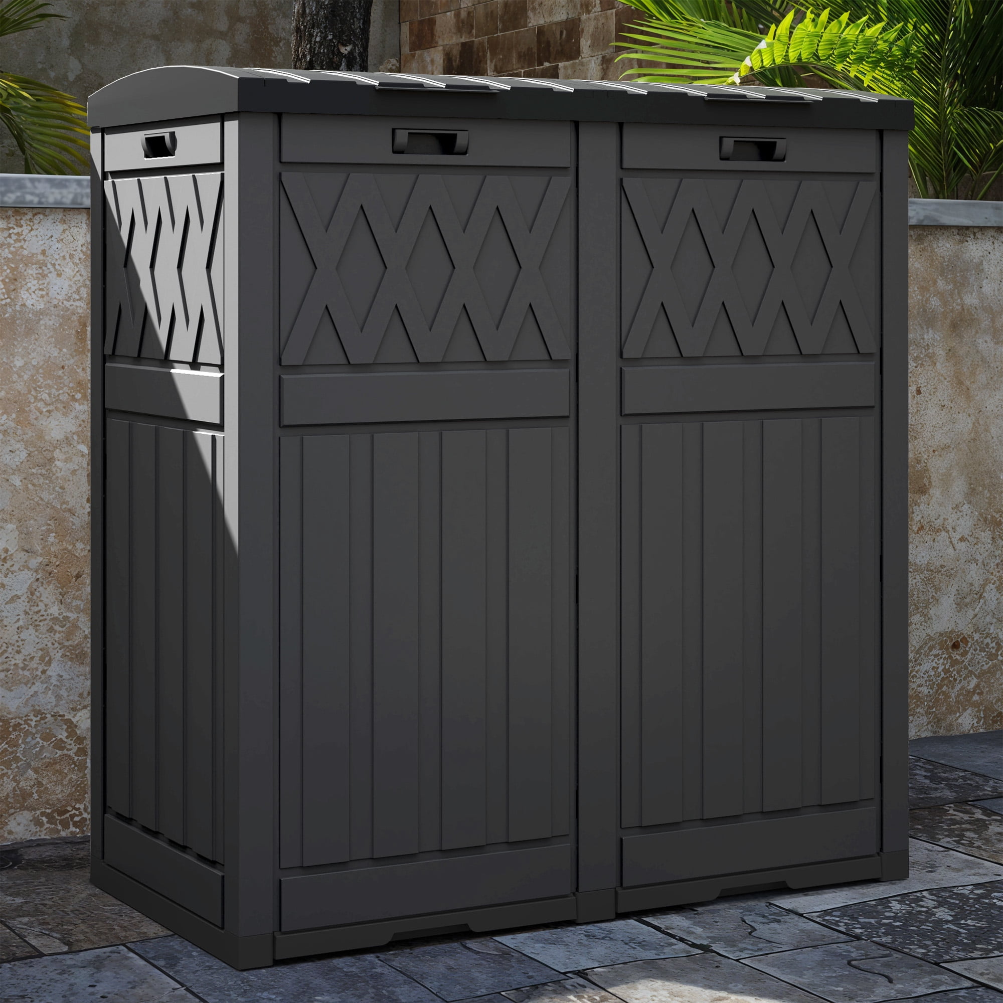 Uforic 61 Gallon Large Double-Bin Trash Can, Weatherproof Waste Bin ...