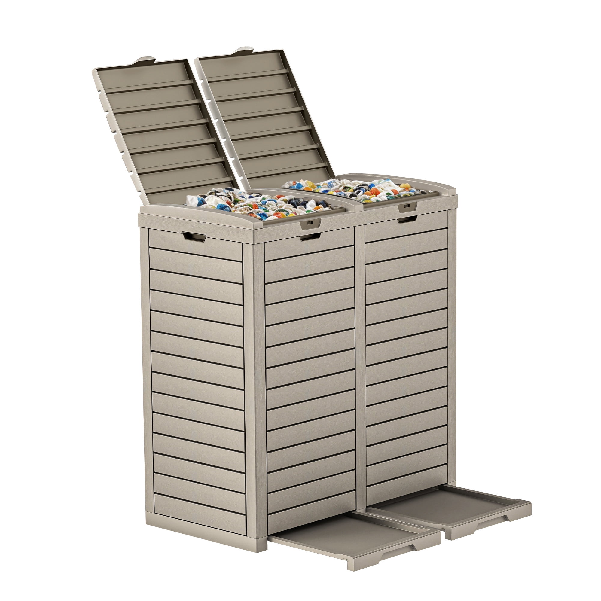 Uforic 62 Gallon Large Outdoor Dual Compartment Trash Bin, Waterproof ...