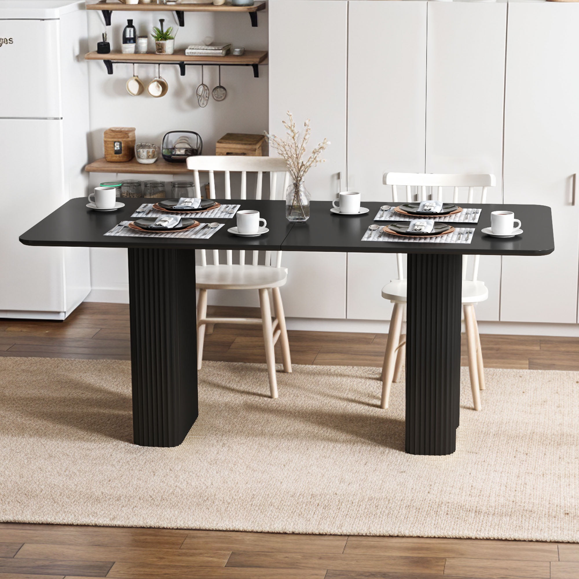 Uforic 63" Modern Dining Table with Curved Wave Legs, Rectangular ...