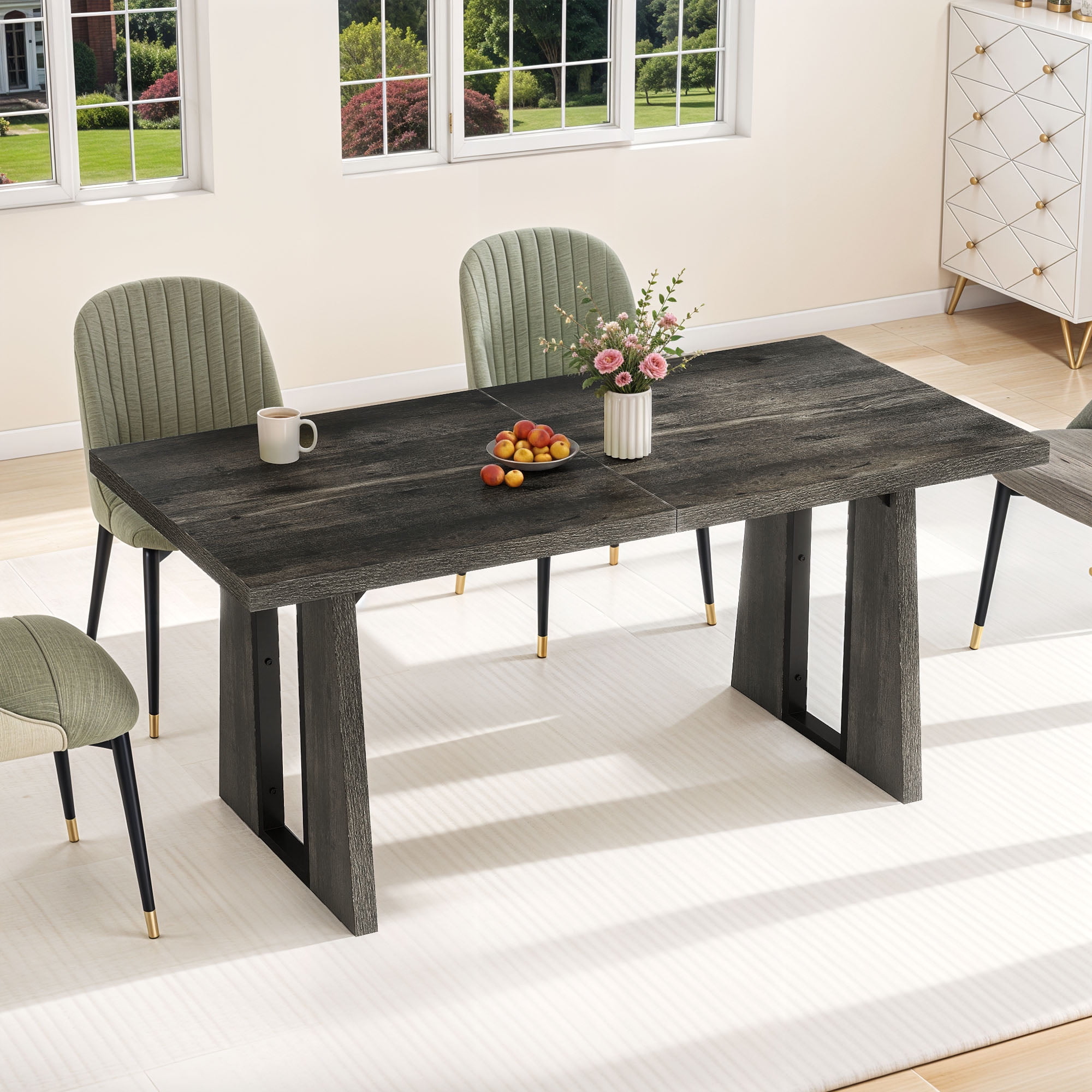 Uforic 63" Wood Dining Table for 4-6 Person, Farmhouse Rectangle Dining Table withHeavy Duty Leg ...