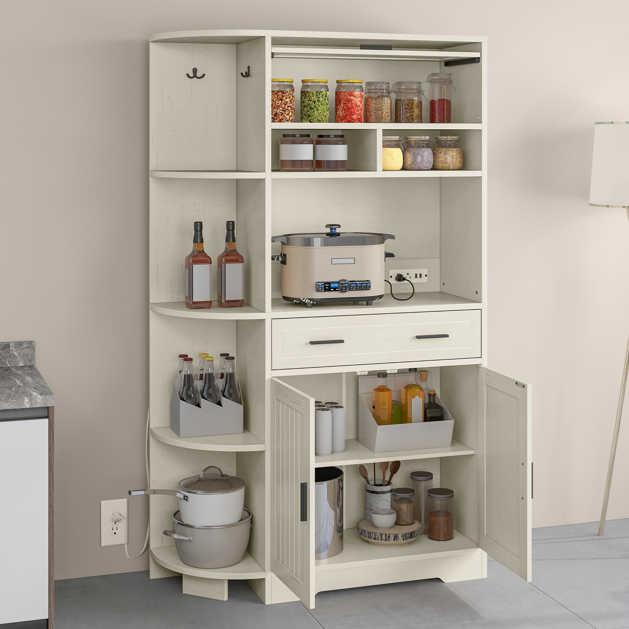 Uforic 67"H Pantry Storage Cabinet with Power Outlets, Kitchen Cabinet ...