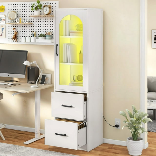 Uforic 69" Wood File Cabinet with LED Light & Glass Door, Tall Filing ...