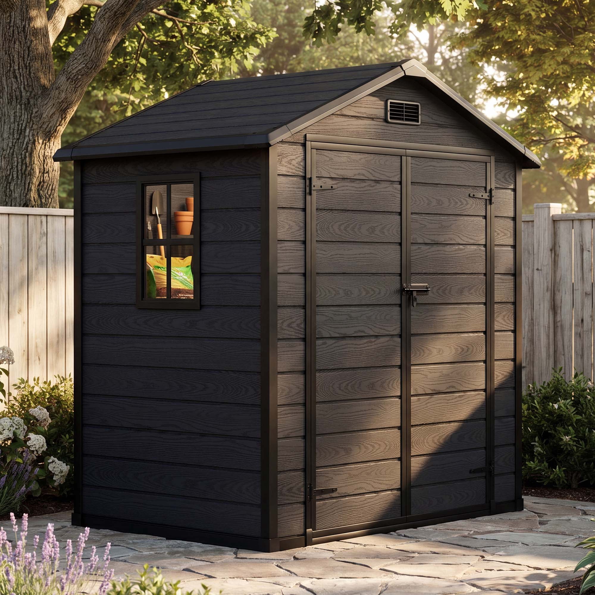 Uforic 6x4.4 FT Resin Storage Shed, Reinforced Floor, Lockable Door ...