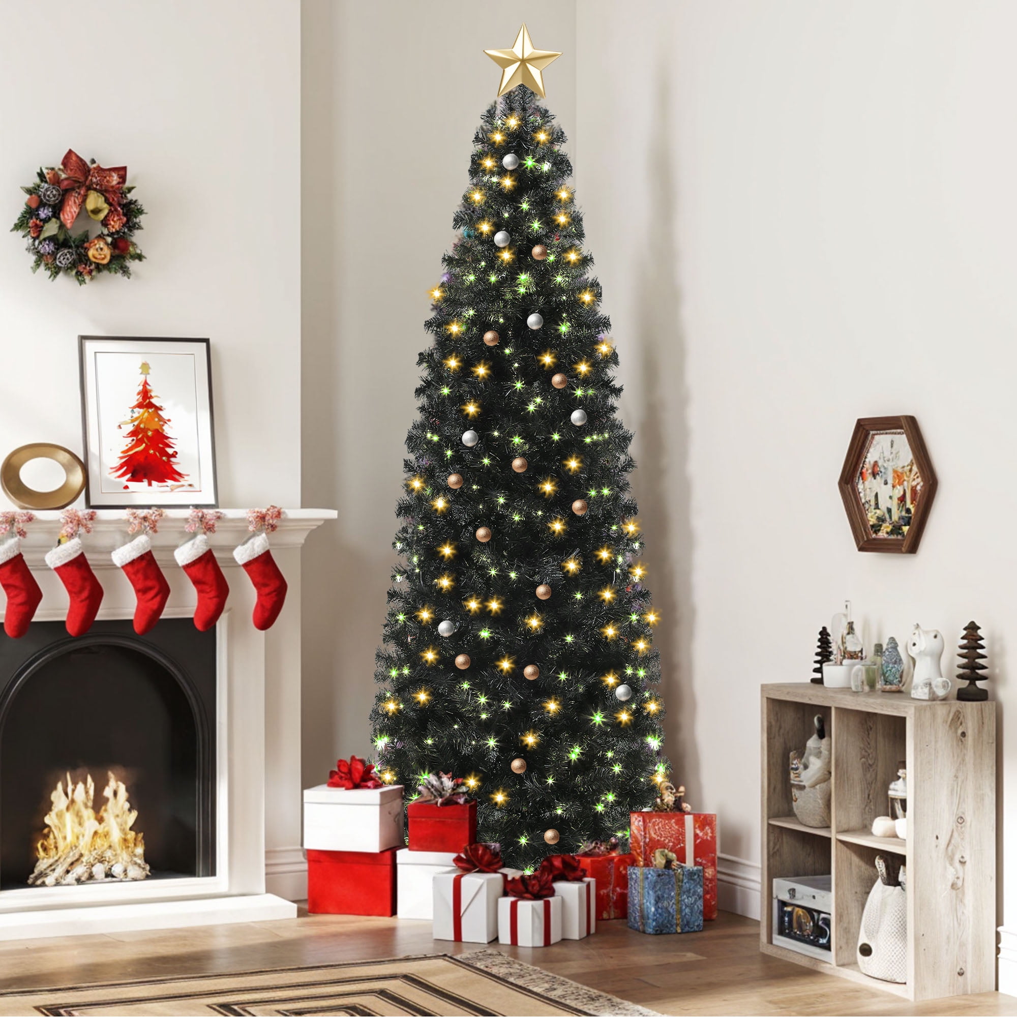 Uforic 7.5 FT Pre-lit Pencil Artificial Christmas Tree with 1000 Branch ...