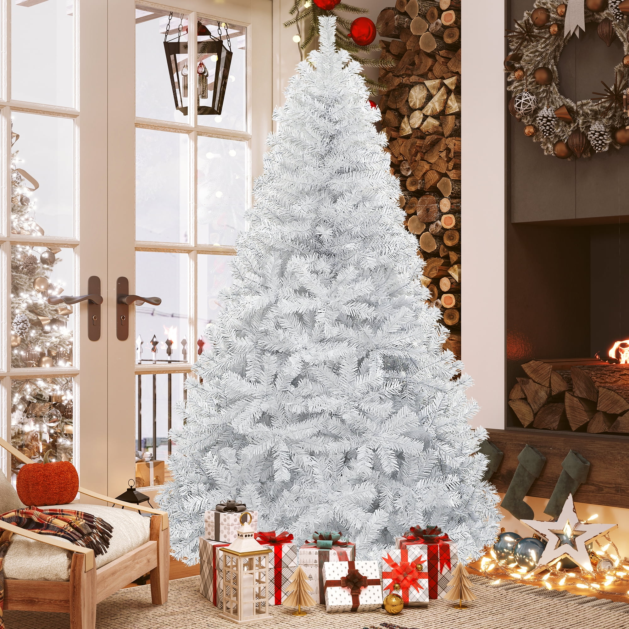 Uforic 7.5ft White Artificial Christmas Tree with 1258 Branch Tips ...