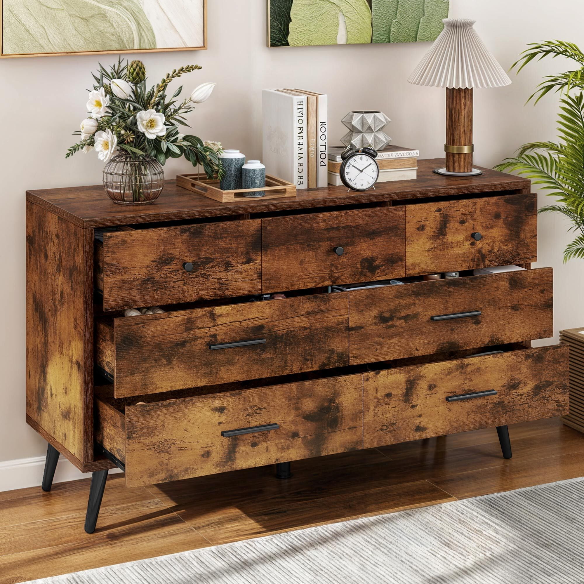 Uforic 7 Drawers Double Dresser, Wood Storage Cabinet Chest of Drawer ...