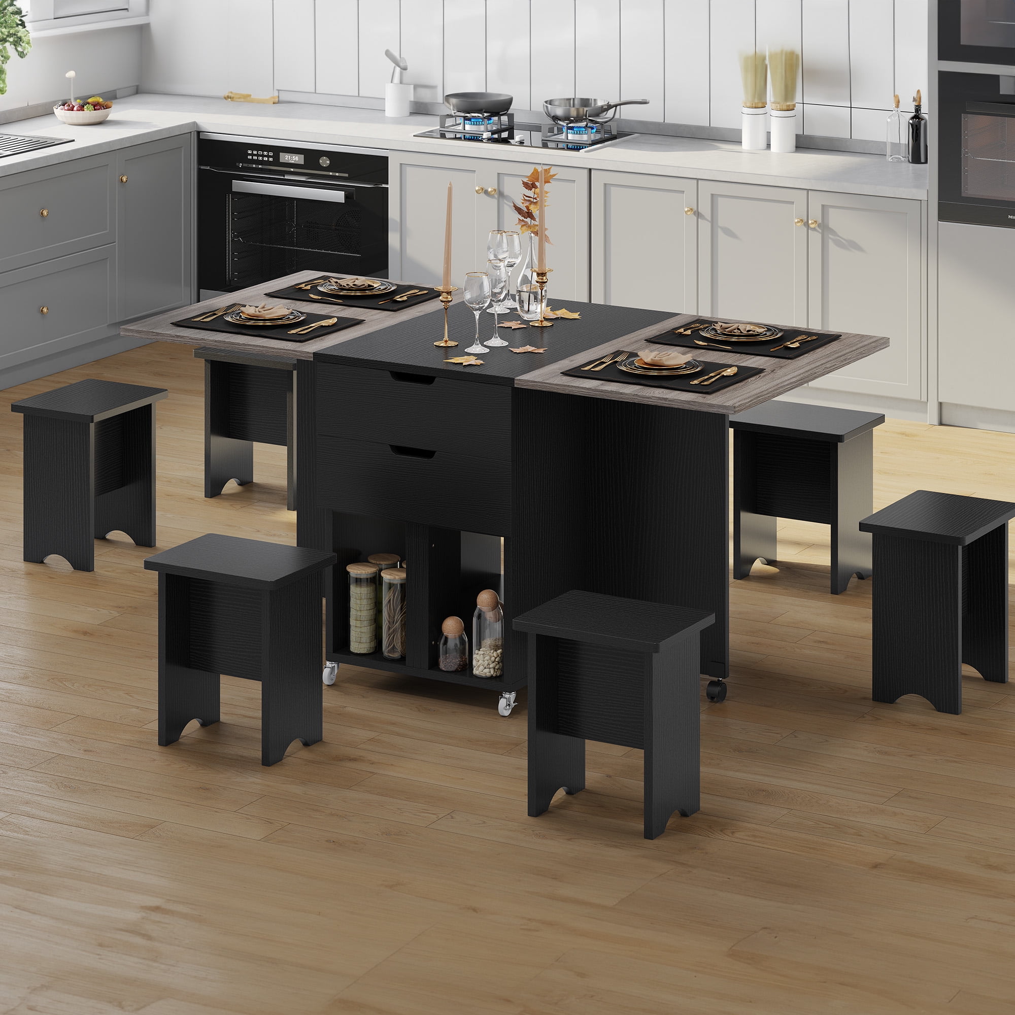 Uforic 7 Pieces Folding Dining Table Set with 6 Chairs, 67'' Drop Leaf ...