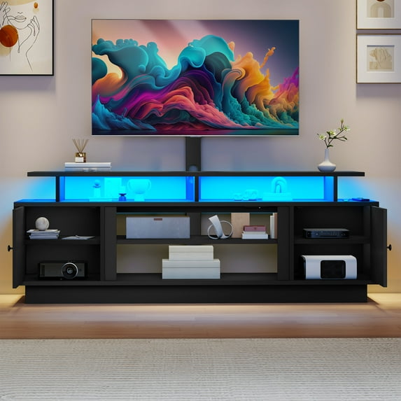 Uforic 70" TV Stand with Mount for 75''/80'' TV, Entertainment Center w/ Power Strip, LED Lights ...