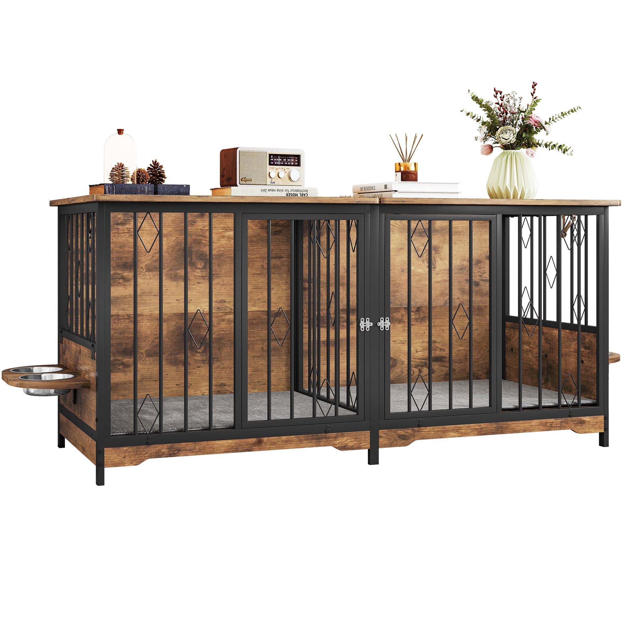 Uforic 71" Large Dog Crate Furniture, Heavy Duty Wooden Double Dog ...
