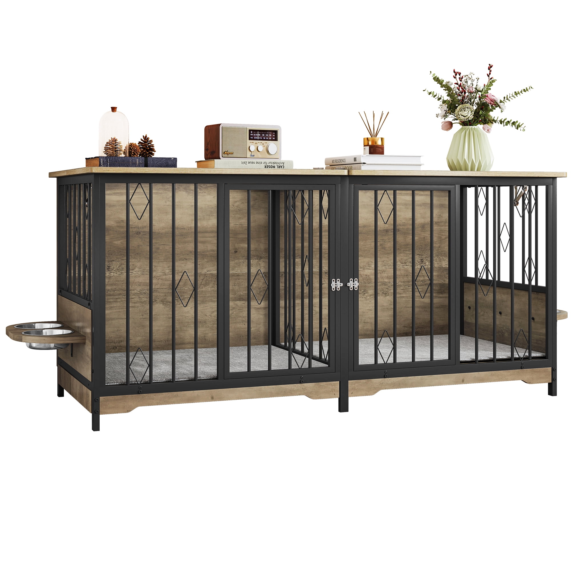 Uforic 71" Large Dog Crate Furniture, Heavy Duty Wooden Double Dog ...
