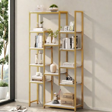 VASAGLE 5-Tier Gold Bookshelf Display Storage Shelf Modern Bookcase ...