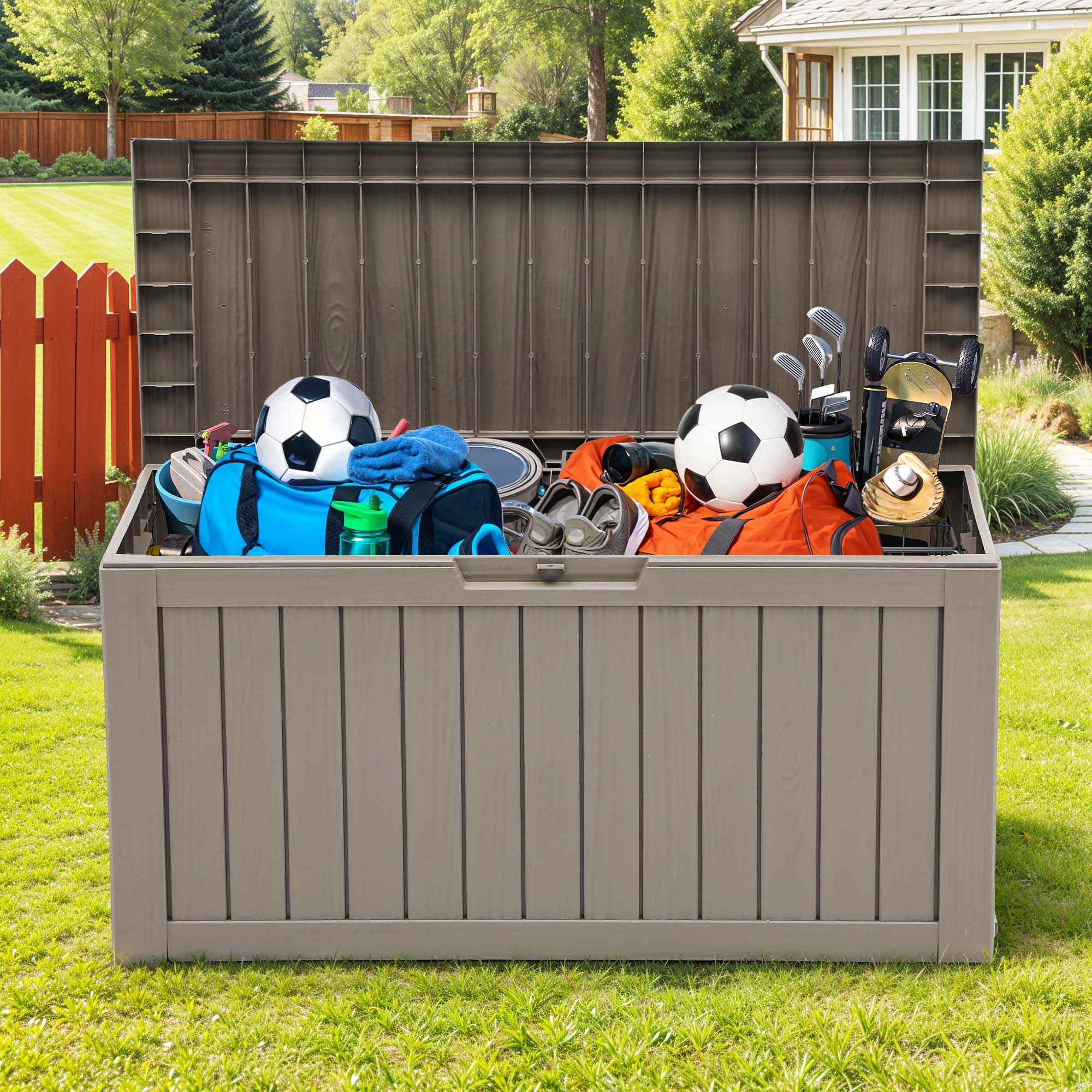 Uforic 72 Gallon Outdoor Resin Deck Box,Waterproof & Lockable Storage ...