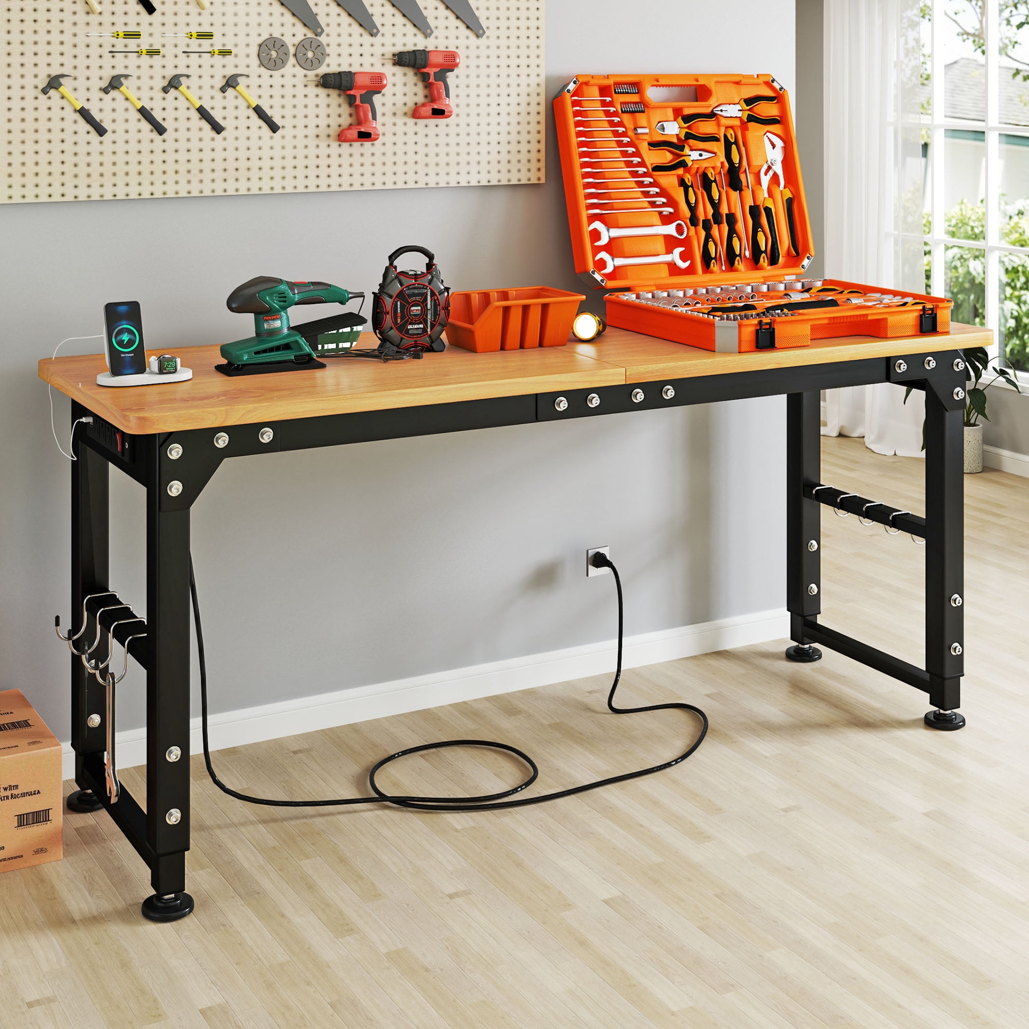 Uforic 72"L x 24"W Heavy-Duty Adjustable Garage Work Bench w/5 Heights ...