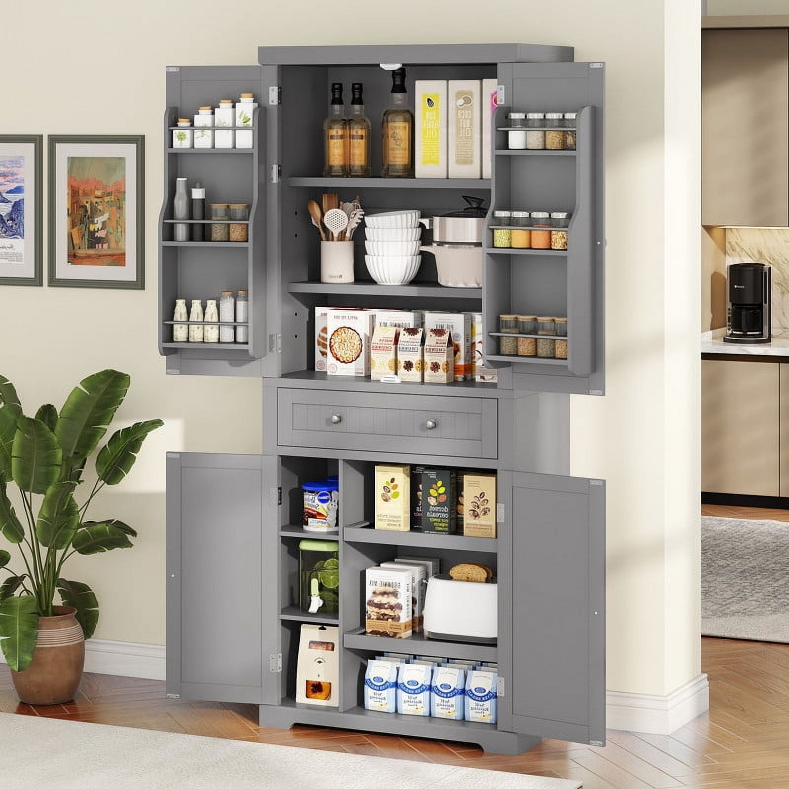 Uforic 72'' Tall Kitchen Pantry Cabinet with Drawer, 4 Door Pantry ...