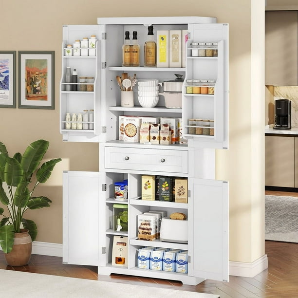 Uforic 72'' Tall Kitchen Pantry Cabinet with Drawer, 4 Door Pantry ...