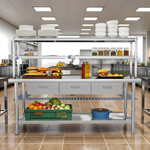 Uforic 72" X 24" Stainless Steel Work Table with Overshelves & Drawers ...