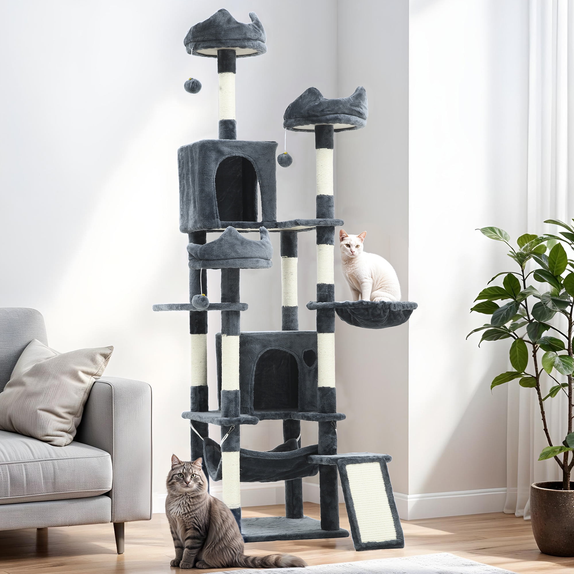 Uforic 75" Tall Cat Tree, Multi-Level Cat Tower with Condos, Hammocks ...