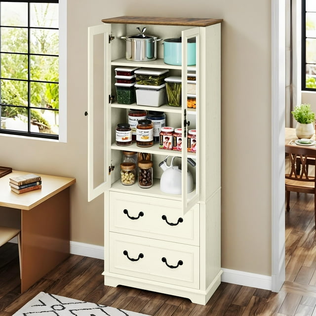 Uforic 76'' Kitchen Pantry Cabinet with 2 Drawers, Tall Storage Cabinet ...