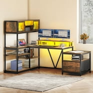 KKL 61 inch L Shaped Gaming Desk with 4 Drawers & Power Outlets, Home ...