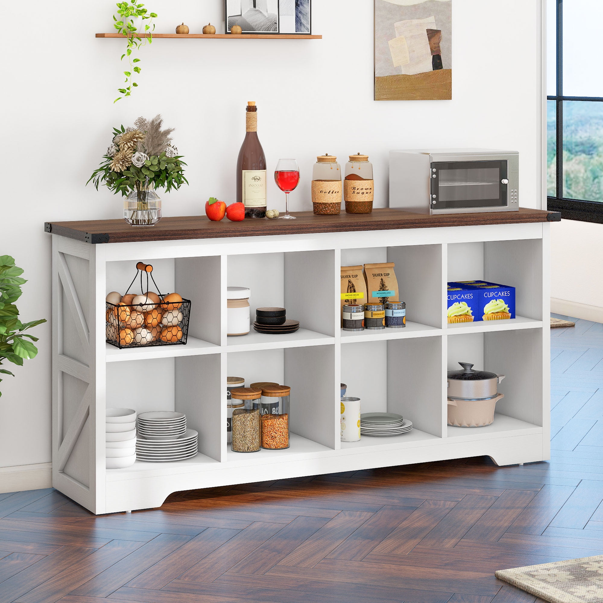 Uforic 8 Cube Organizer Bookcase, Farmhouse Cubby Bookshelf ...