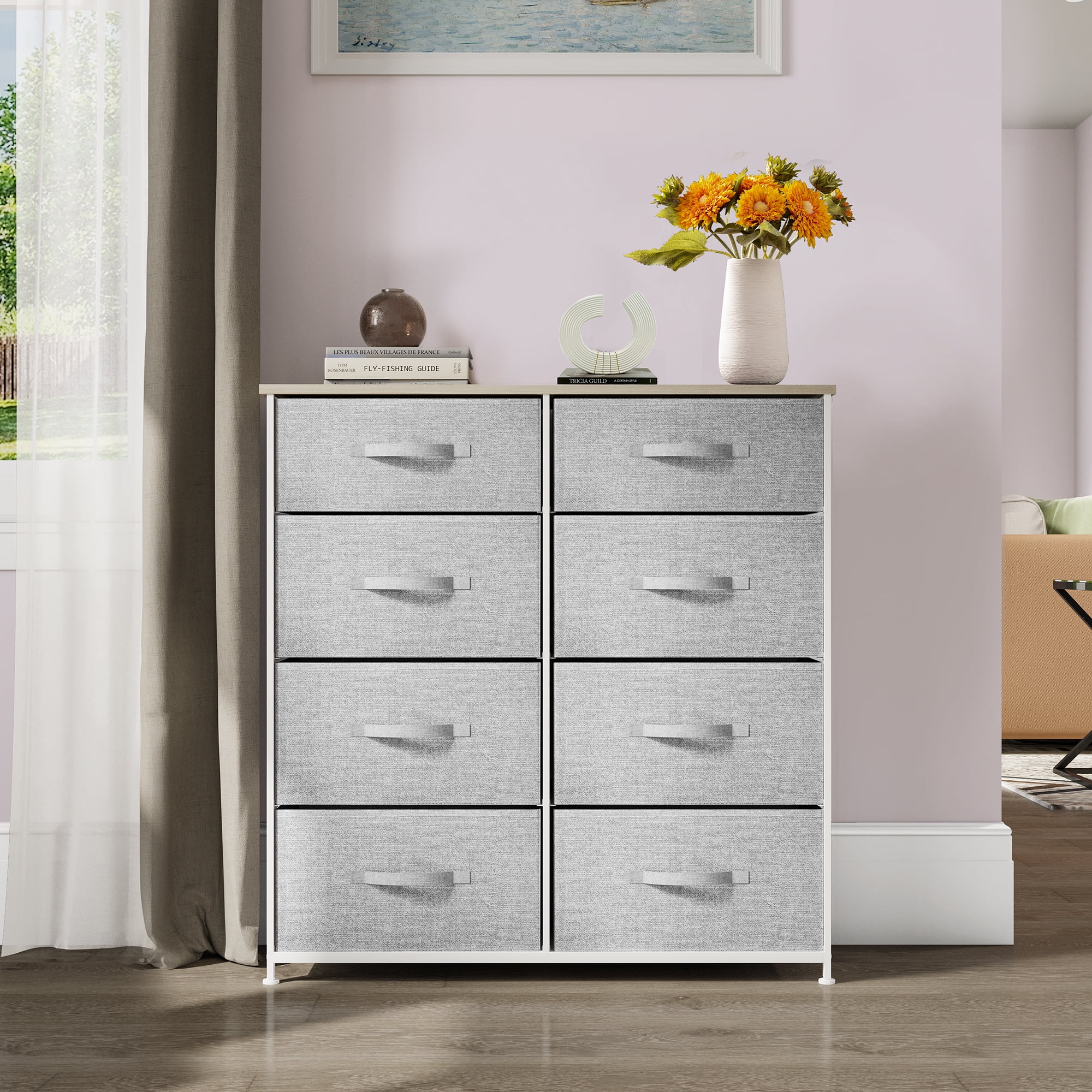 Uforic 8-Drawer Dresser Grey Fabric Storage Chest Double Dresser for ...