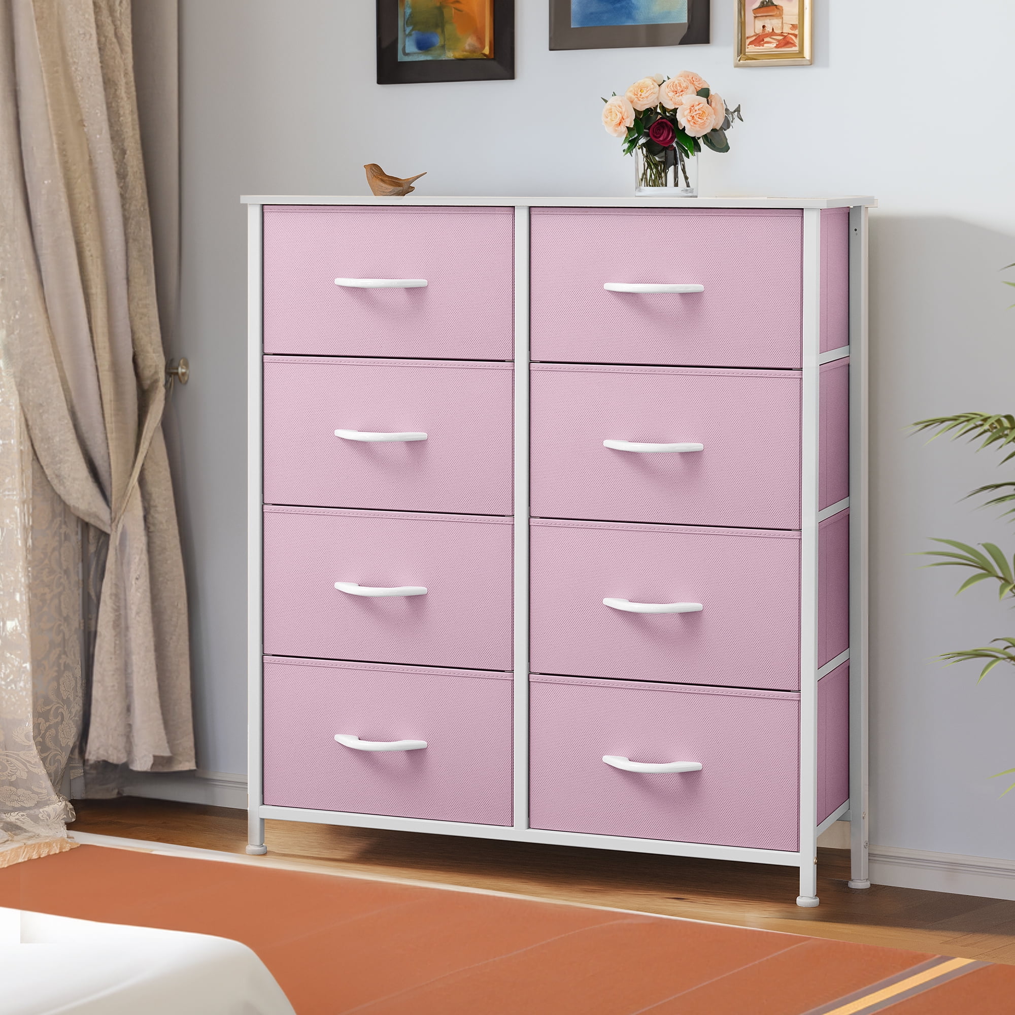 Uforic 8 Drawers Dresser - Pink Fabric Storage Chest Bedroom - Walmart.com