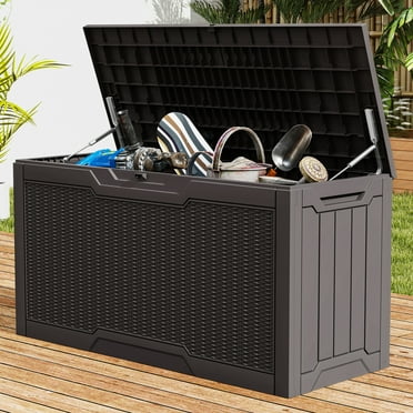 100 Gallon Outdoor Storage Box with Lockable lid, Deck Box with Rolling ...