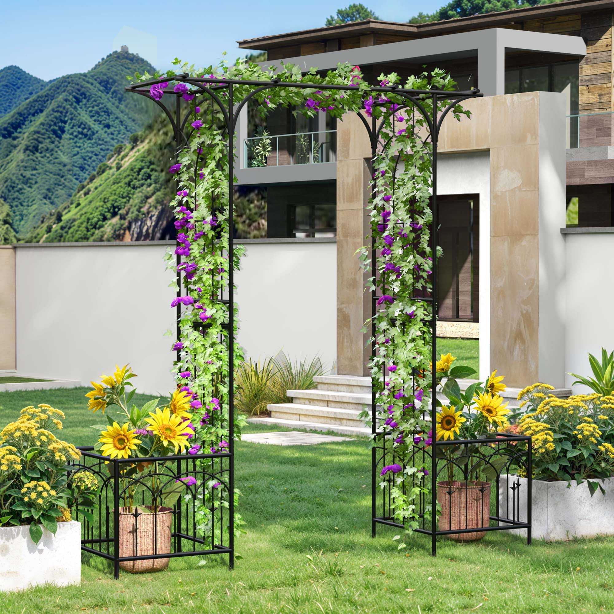 Uforic 81" H Metal Garden Arbor with Planter Boxes, Garden Arch Trellis ...