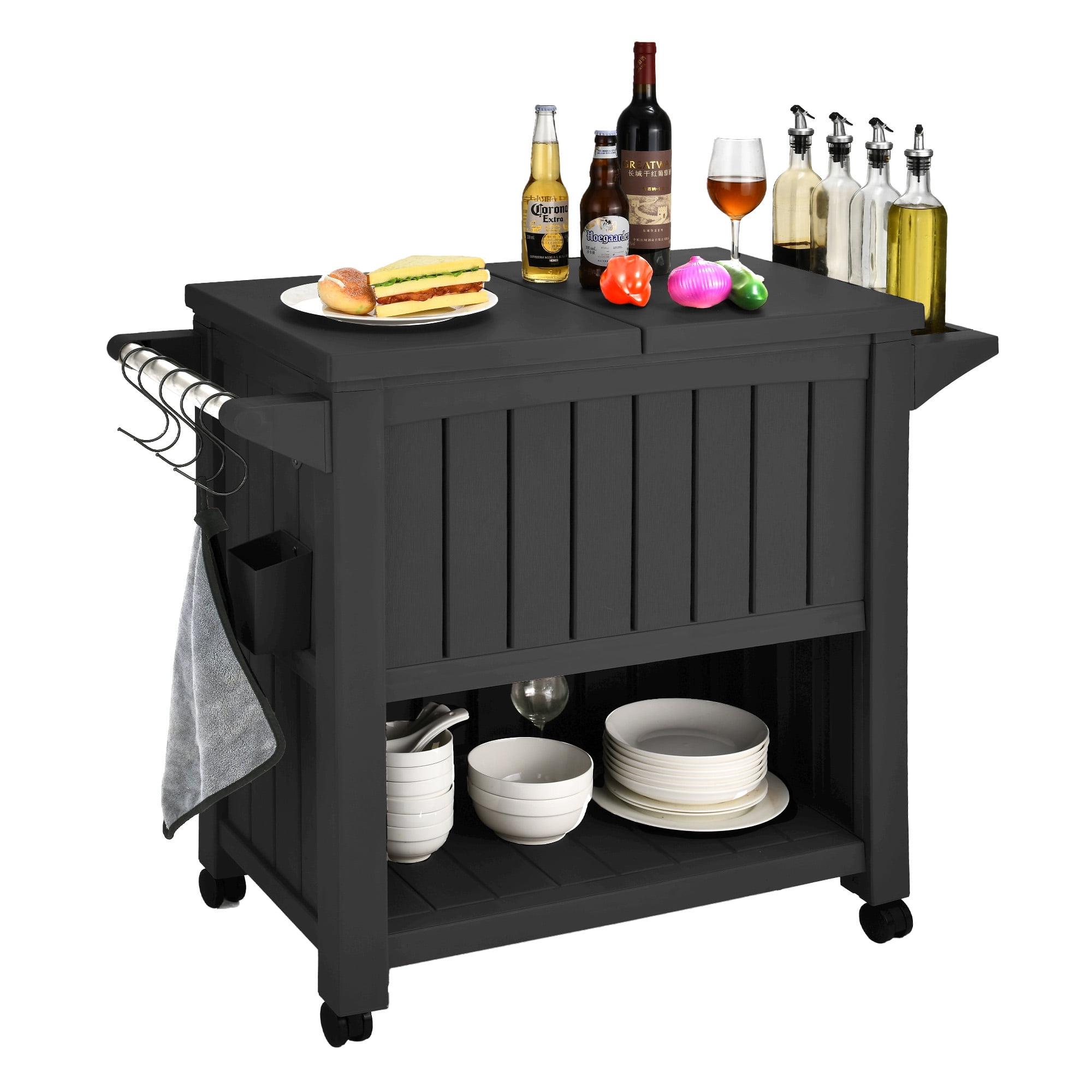 Uforic 85 Quart Rolling Cooler Cart, Outdoor Portable Outdoor Ice Chest ...