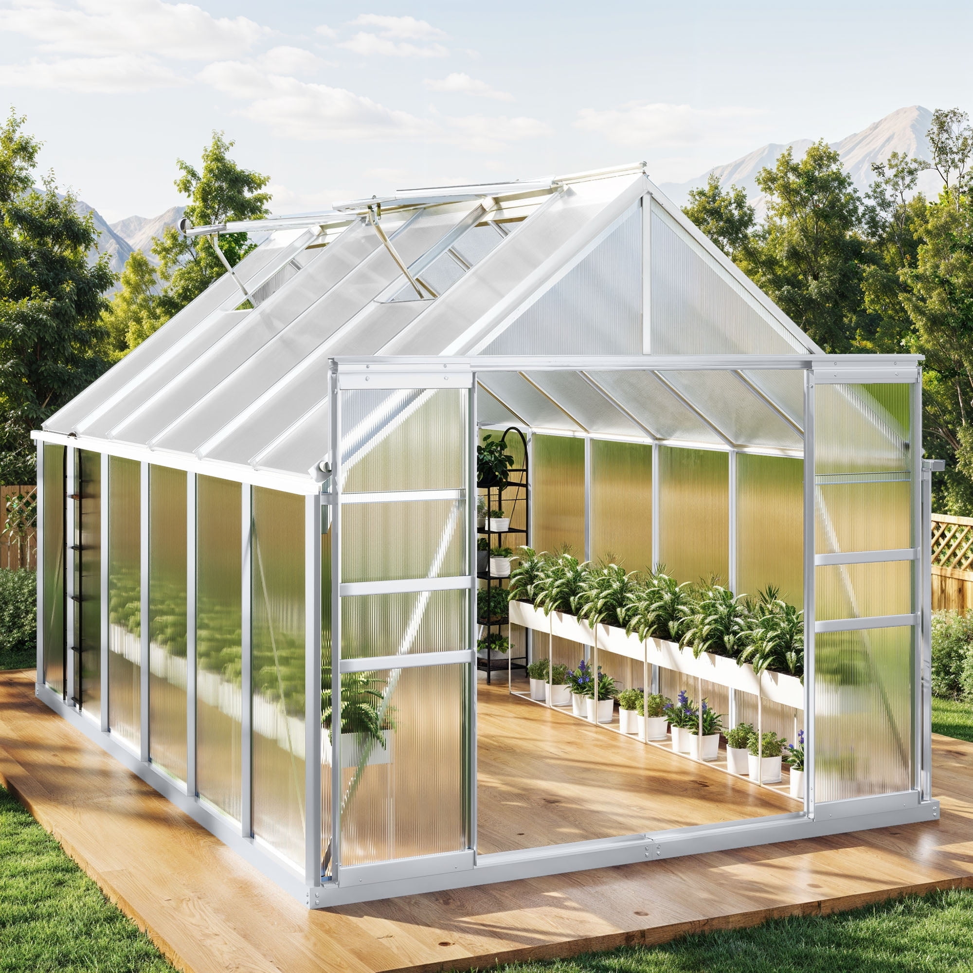 Uforic 8x12FT Spacious Heavy-Duty Polycarbonate Greenhouse with Sliding ...