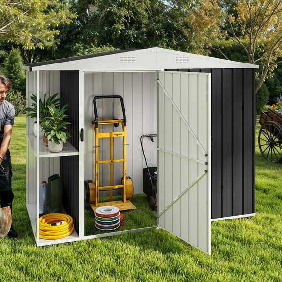 Uforic 8x4 FT Outdoor Metal Storage Shed with Shelves, Lockable Tool ...