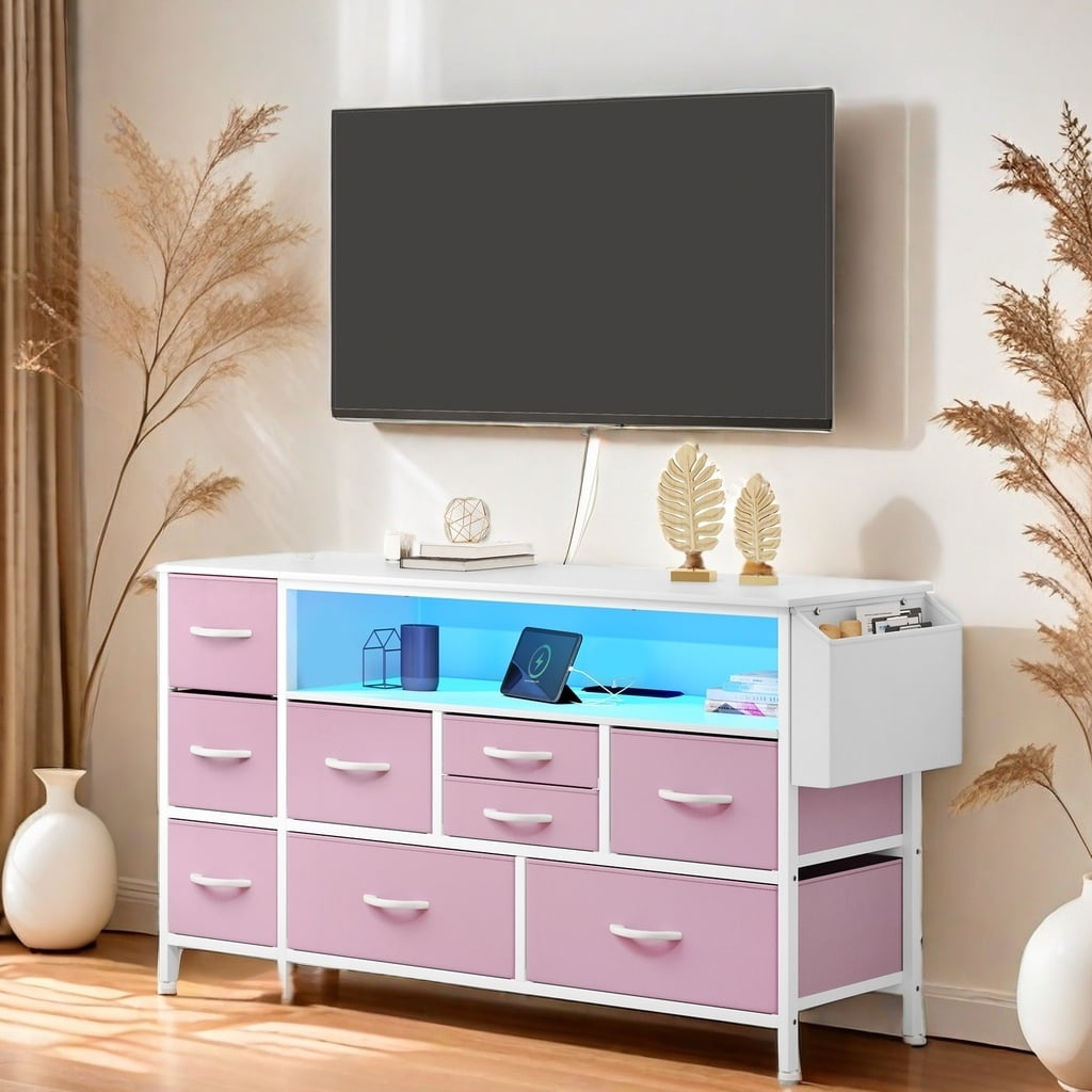 Uforic 9-Drawer 55" TV Stand with Built-in Power Ports, Multi ...