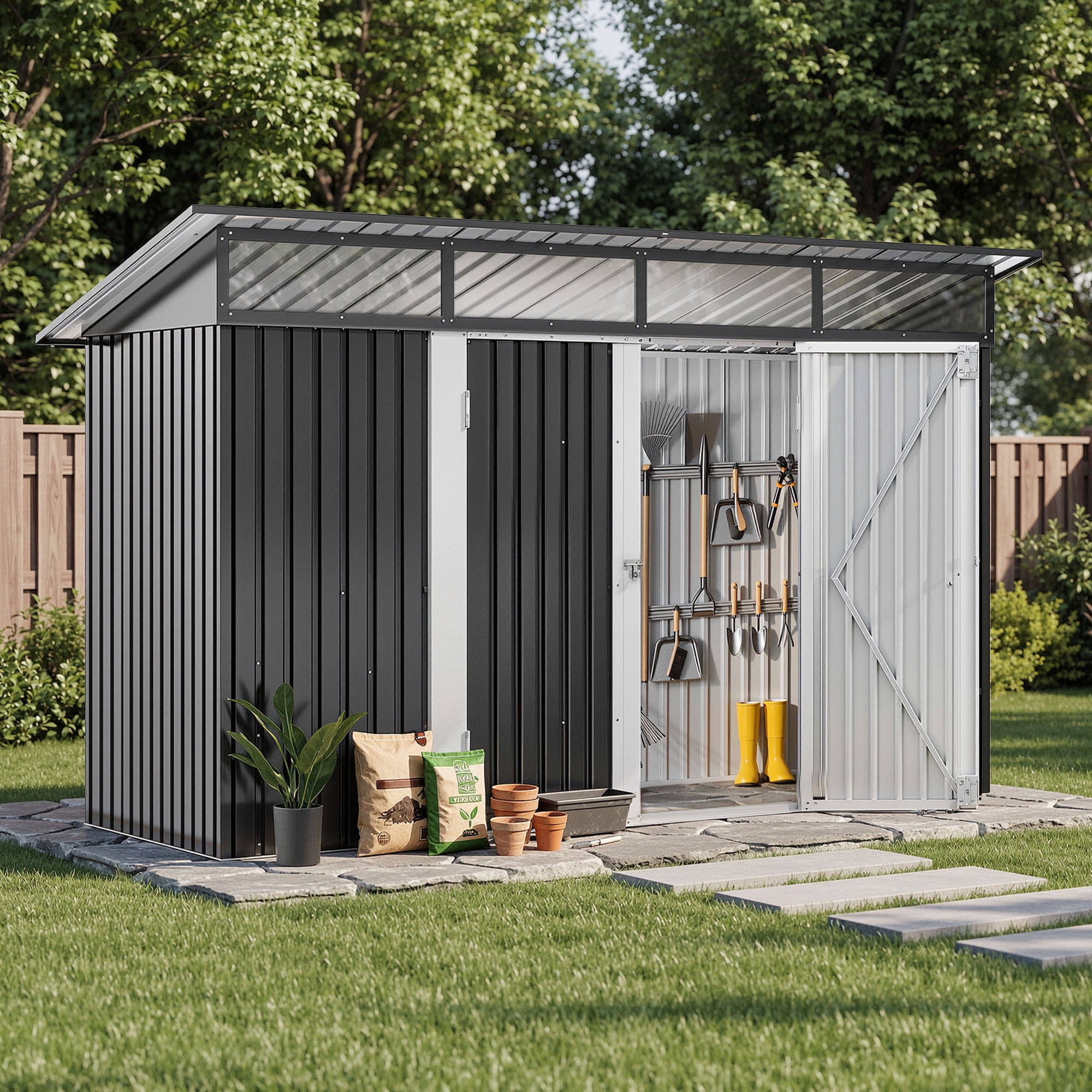 Uforic 9 x 4 FT Outdoor Storage Shed, Weather Resistant Metal Tool Shed ...