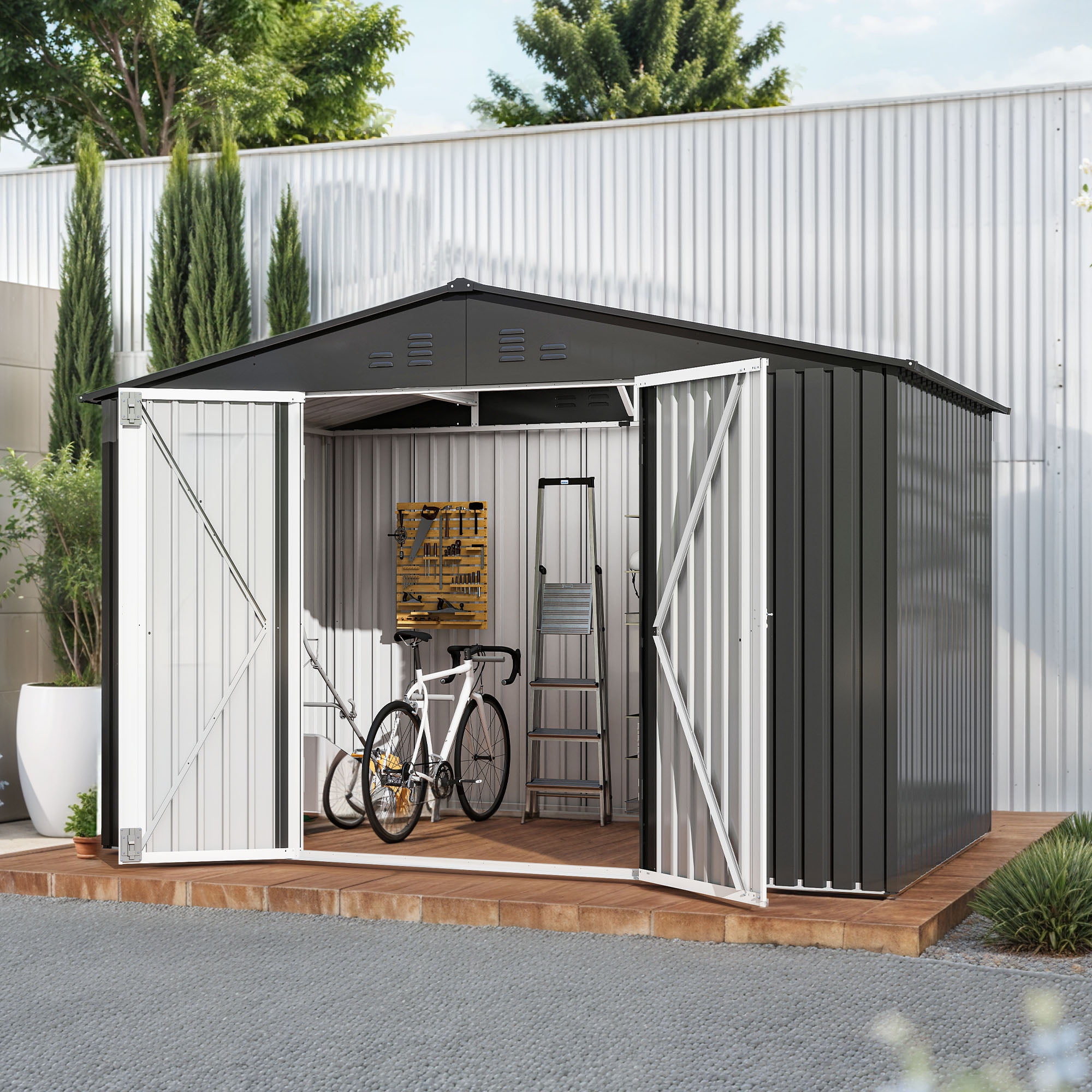 Uforic 9'x6' Outdoor Storage Shed,Metal Tool Storage Sheds w/Windows ...