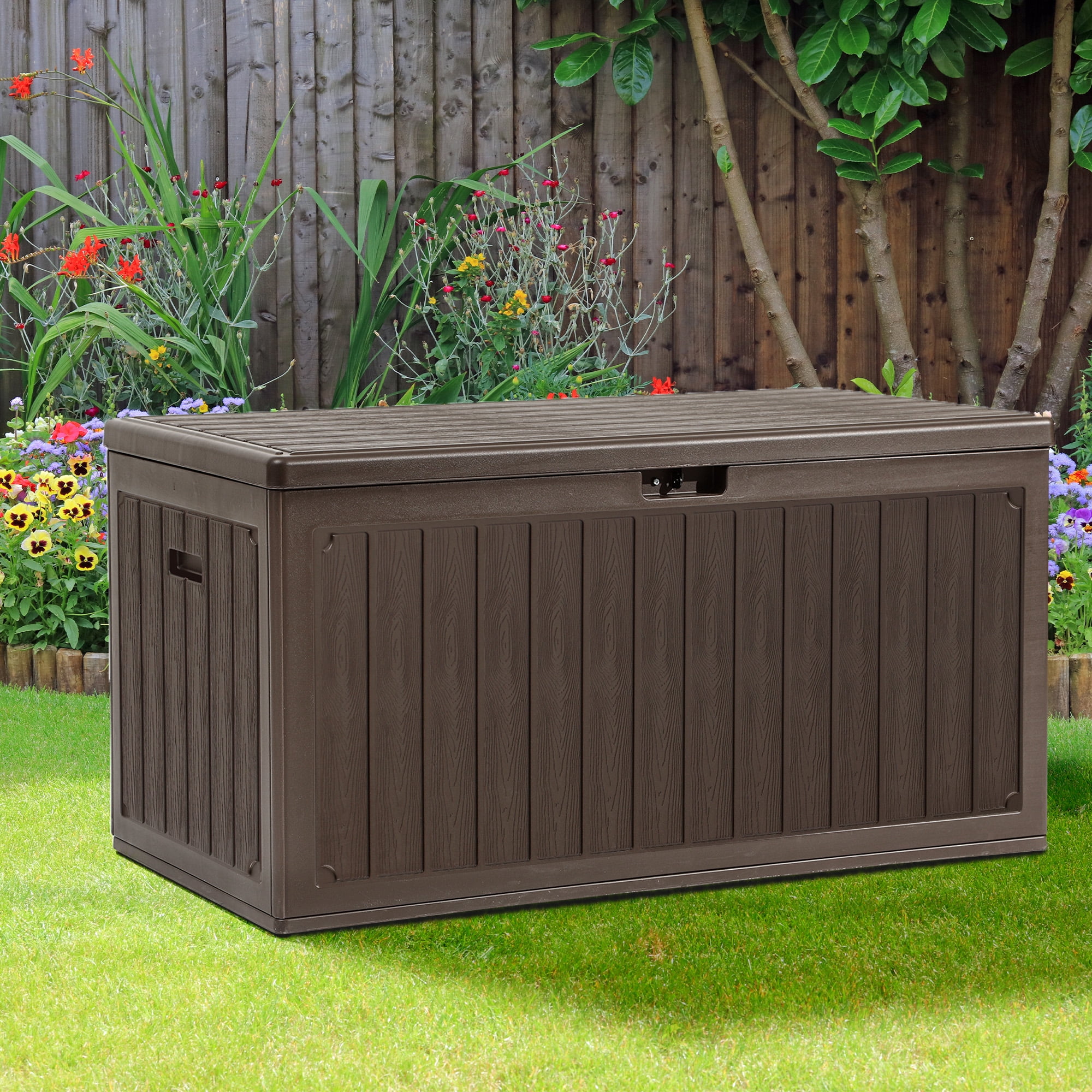 Uforic 90 Gallon Outdoor Deck Box, Double-Wall Resin Storage Boxes, for ...