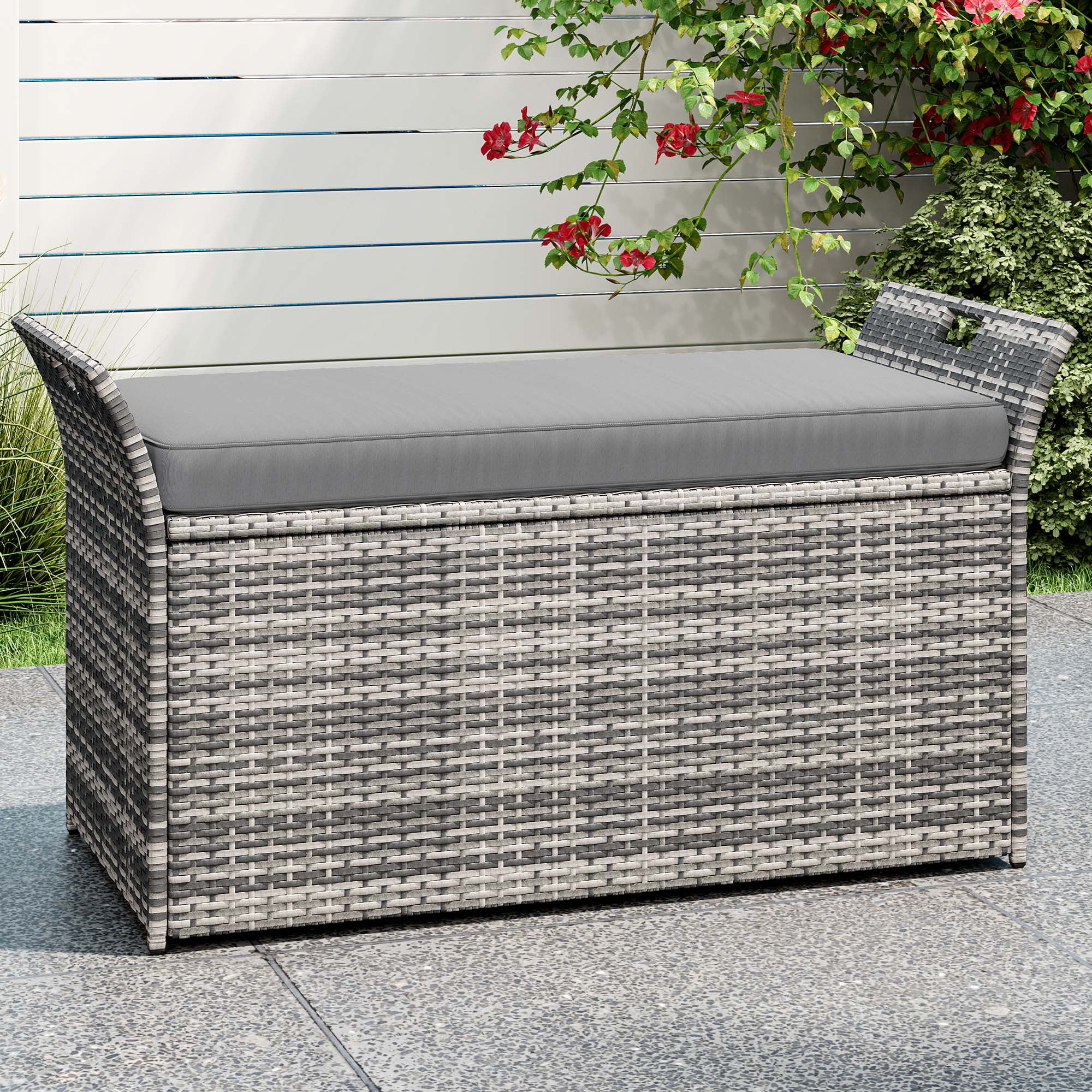 Uforic 90-Gallon Outdoor Storage Box with Cushion, Large Rattan Deck ...
