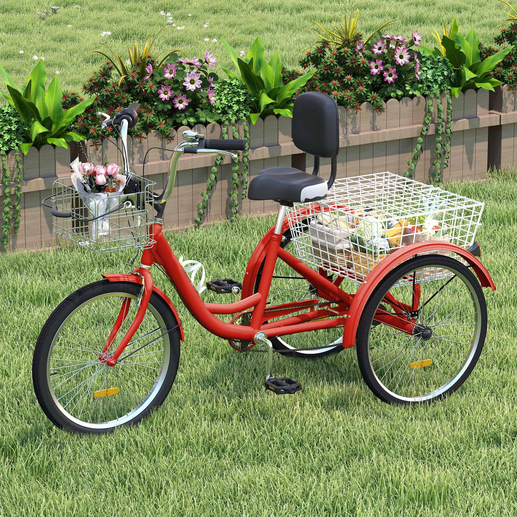 Uforic Adult Tricycle, 24 Inch 7 Speed Three Wheel Bike, Cruiser Trike ...