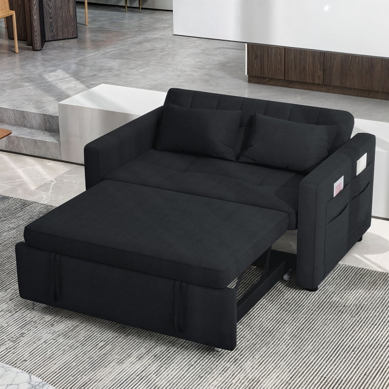 Uforic Black Velvet Two-Seater Sofa Bed, 140×98×78cm, Pull-Out Design ...