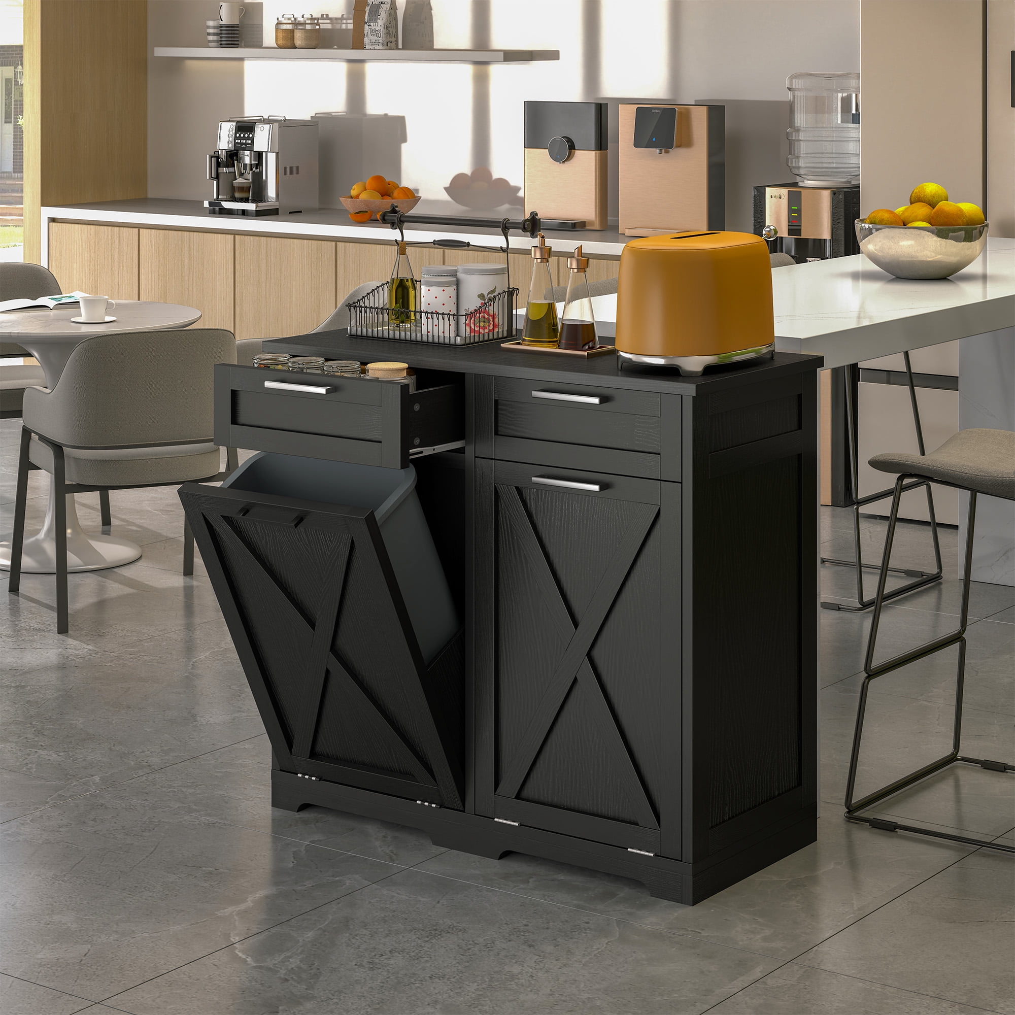 Uforic Freestanding Buffet Cabinet with Drawer, Tilt Out Storage ...