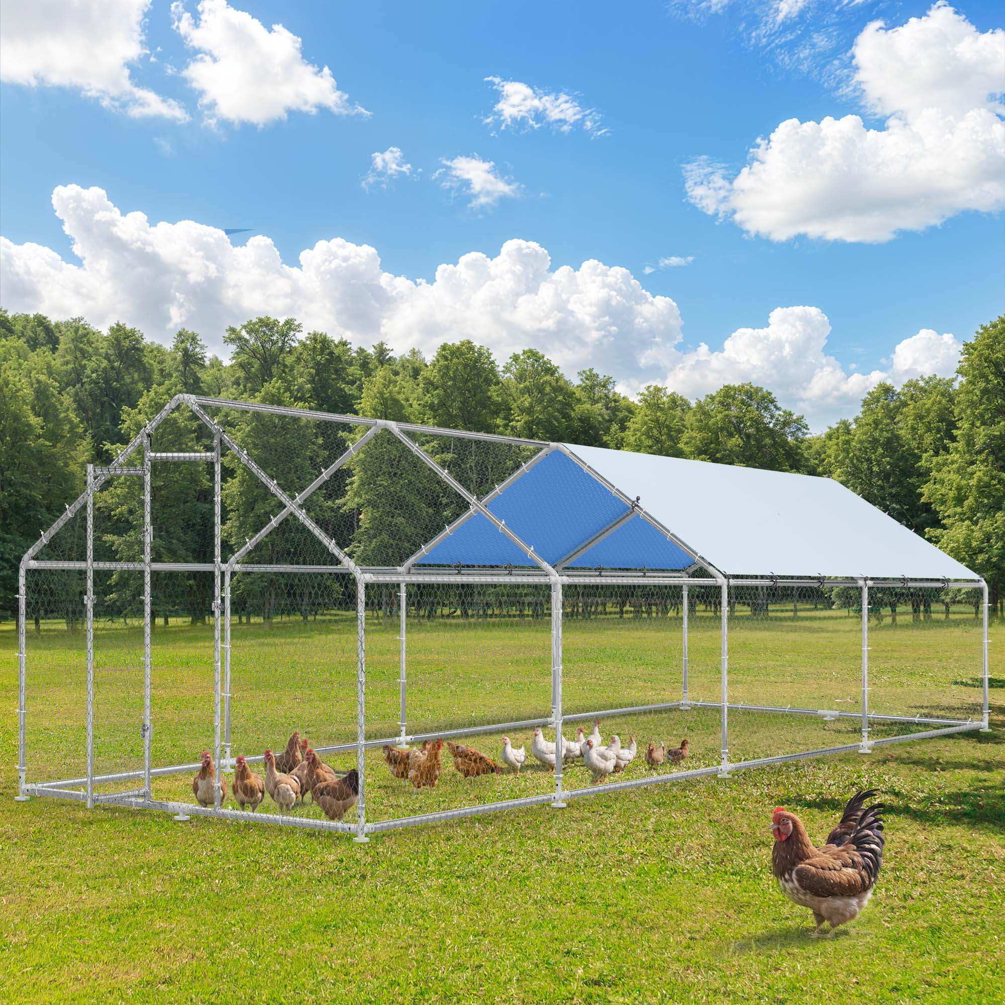 Uforic Chicken Run Coop 26 x 9.8 x 6.4 FT Large Metal Spire Shaped ...