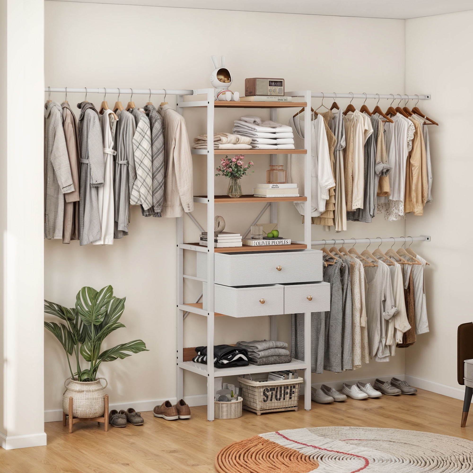 Uforic Closet System,Clothes Rack with 3 Drawers, Heavy Duty Garment ...