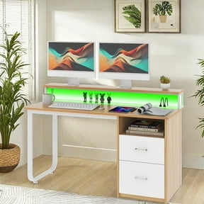 Dextrus 47 inch Computer Desk with Storage Drawers & LED Light, Office ...