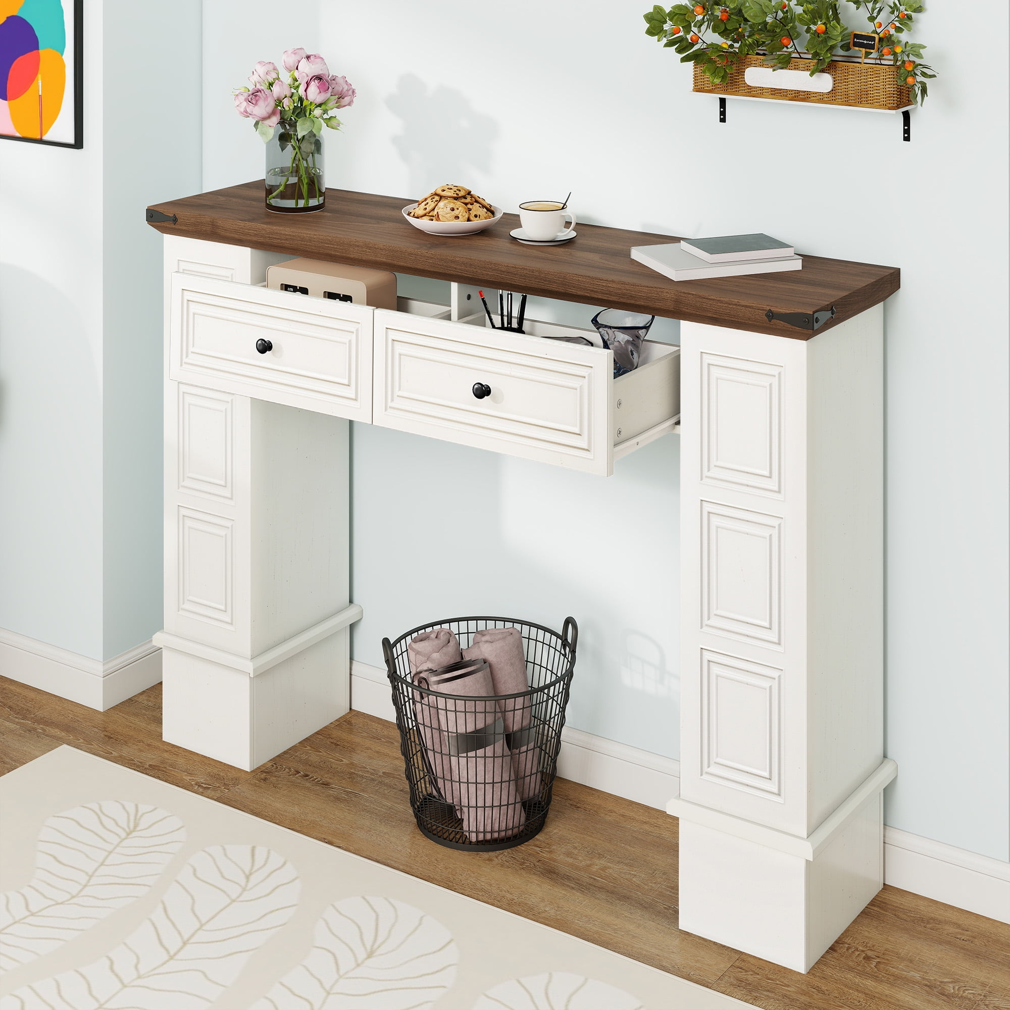 Uforic Console Table with Storage Drawers, Sofa Table for Living Room ...