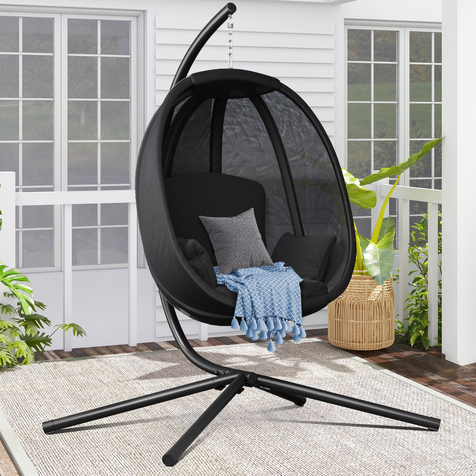 Uforic Hanging Egg Chair with Stand & Cushion for Indoor and Outdoor ...