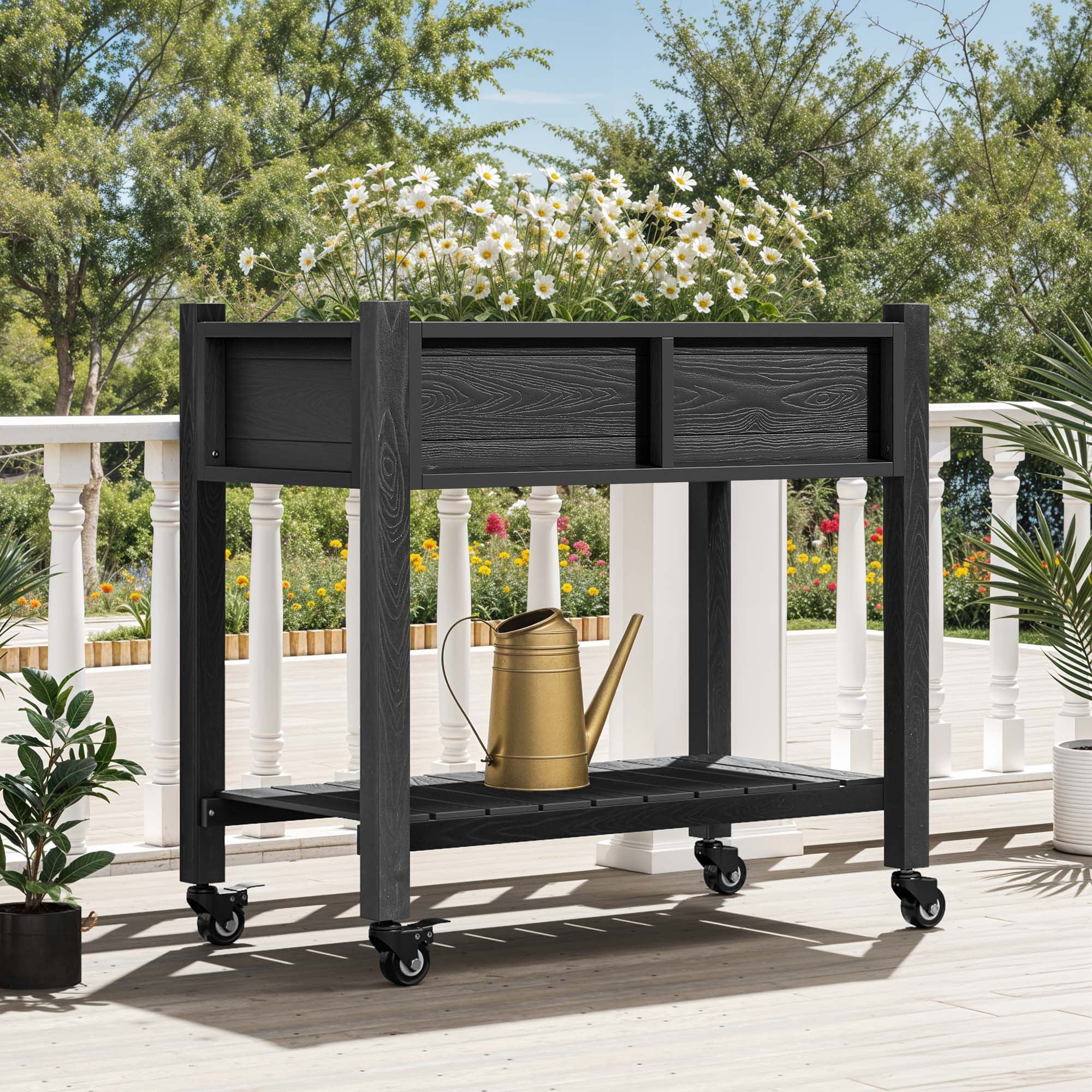 Uforic Elevated Planter Box with Wheels, Weatherproof HIPS Raised ...