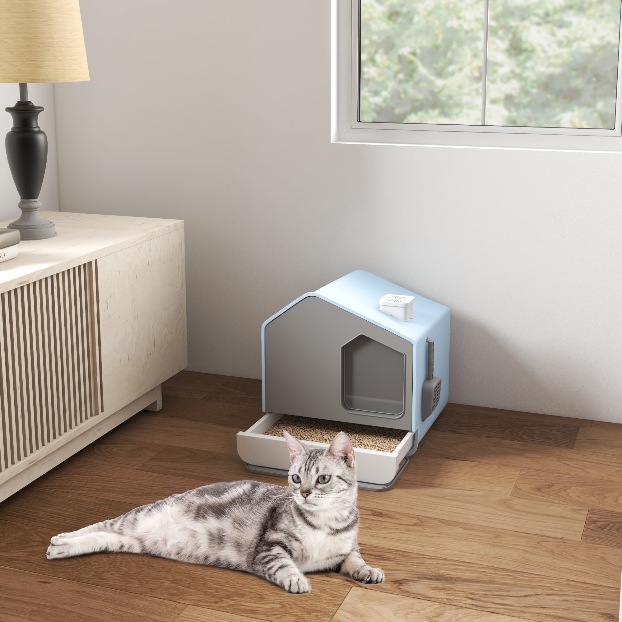 Uforic Extra Large Enclosed Cat Litter Box with Mat and Litter Scoop ...