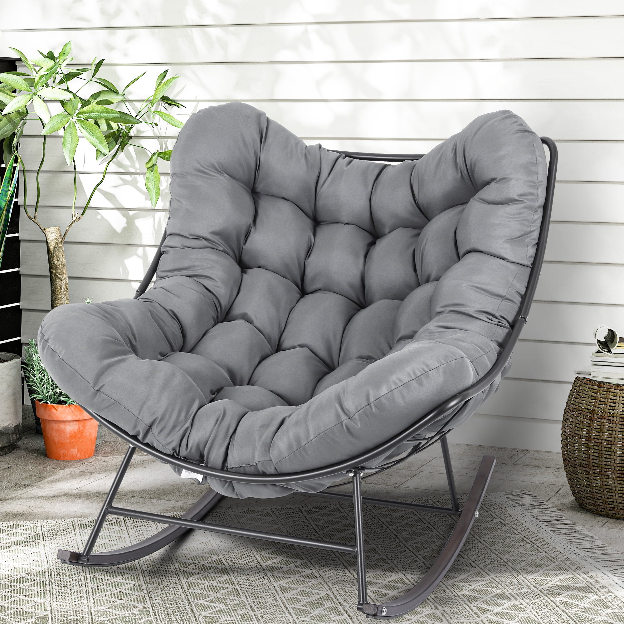 Uforic Extra-large Papasan Rocking Chair, Cushioned Outdoor and Indoor ...