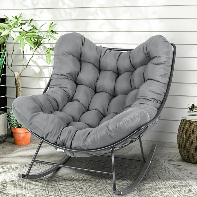 Uforic Extra-large Papasan Rocking Chair, Cushioned Outdoor and Indoor ...