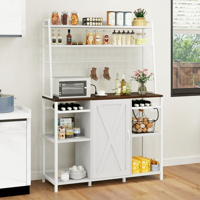 Uforic Farmhouse Kitchen Bakers Rack with Hutch, 6-Tier Microwave Stand ...