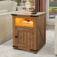Uforic Farmhouse Nightstand with Power Outlets & LED Lights, Side End ...